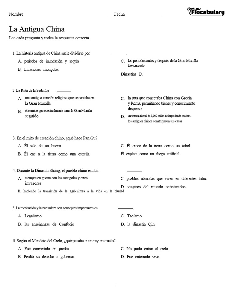 cuestionario de flocabulary sobre la antigua China | PDF | Beijing | China