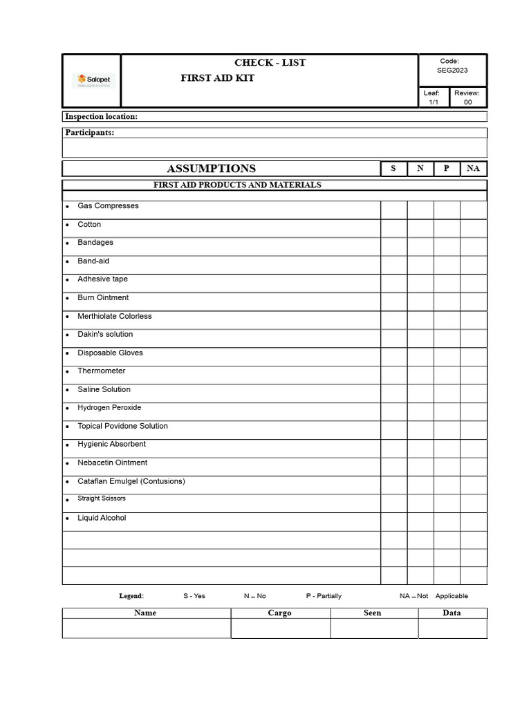 First Aid Kit Inspection Checklist | PDF