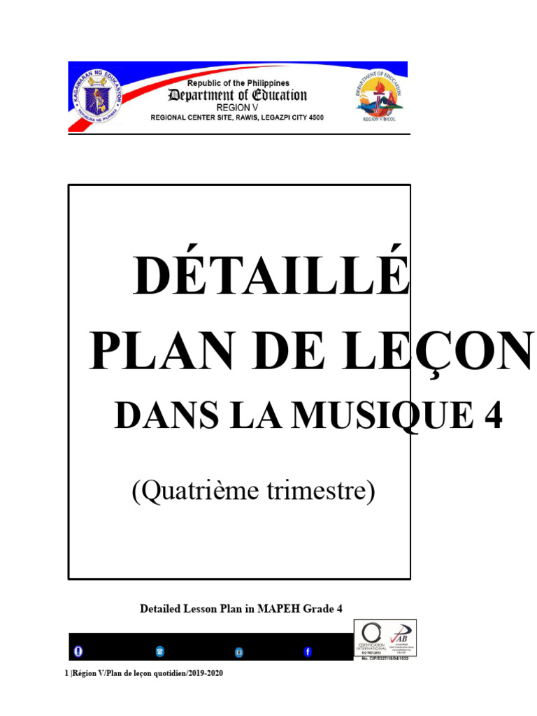 Plan de leçon MAPEH 4 : Tempo en musique | PDF | Tempo | Théorie de la ...