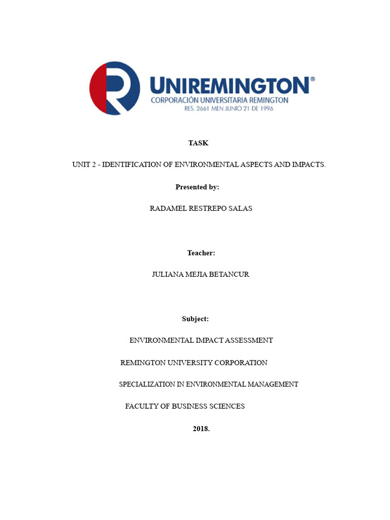 Unit 2 Task 2. Identification of Environmental Aspects and Impacts | PDF | Waste | Pollution