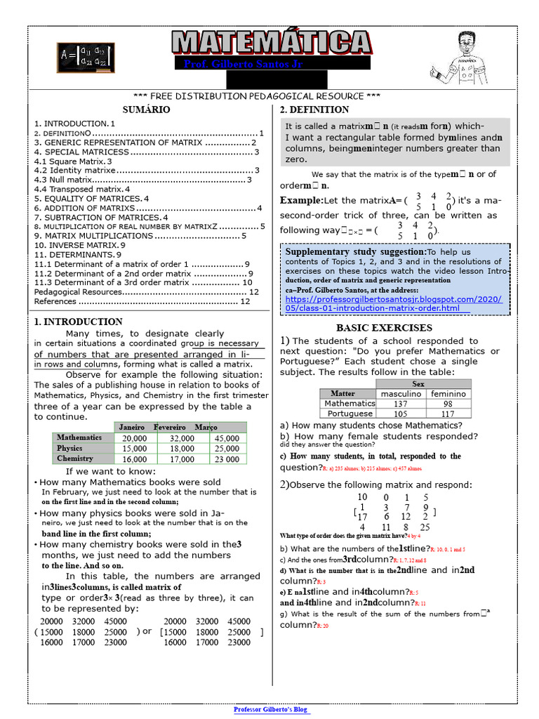 Matrix Workbook (12 Pages, 66 Questions, With Answer Key) | PDF ...