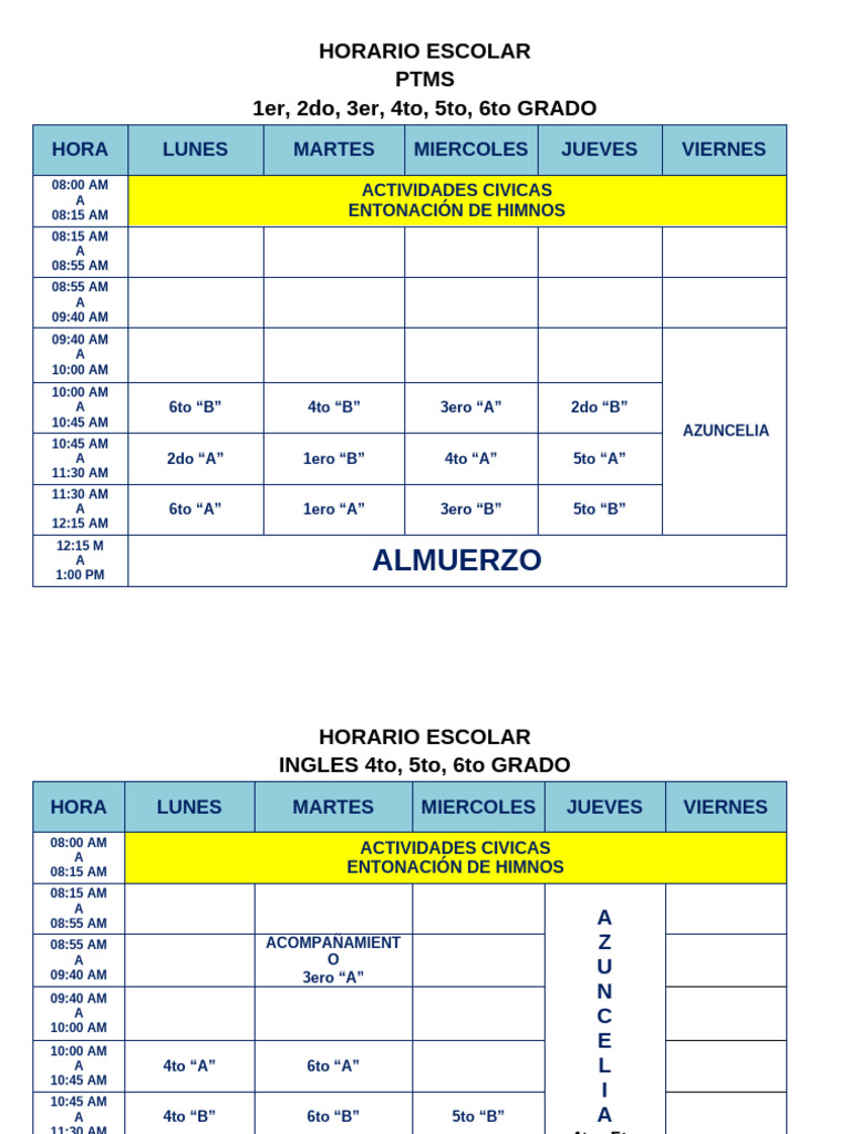 Horario Escolar | PDF