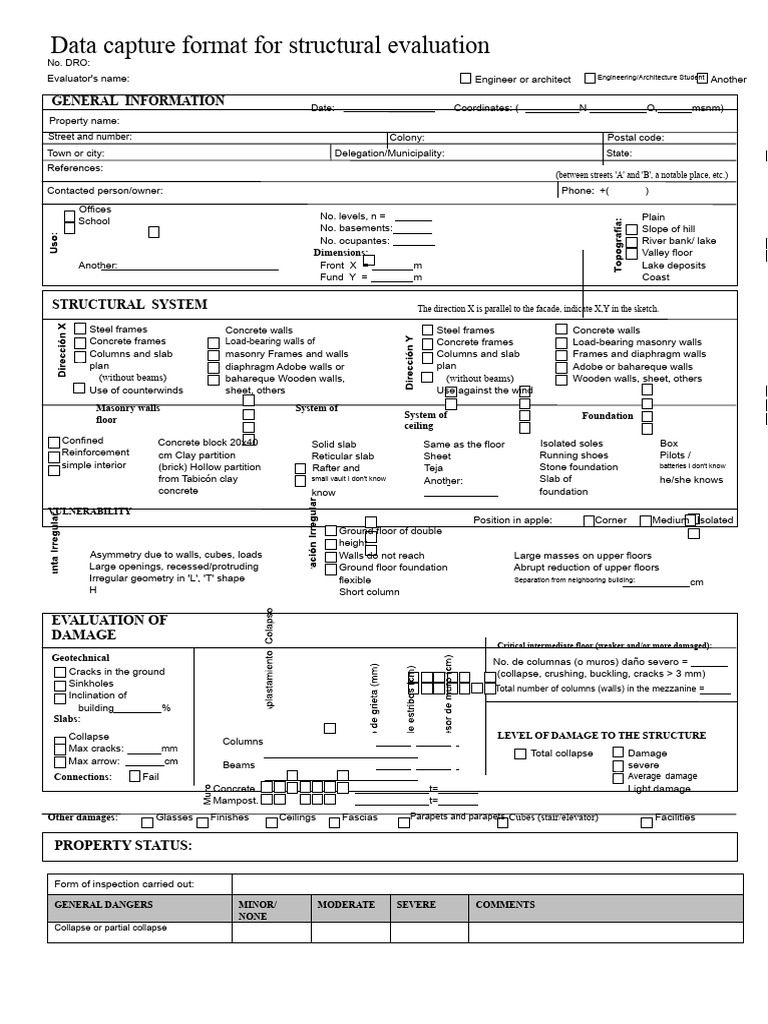 Structural Evaluation Data Capture Form | PDF | Wall | Framing ...