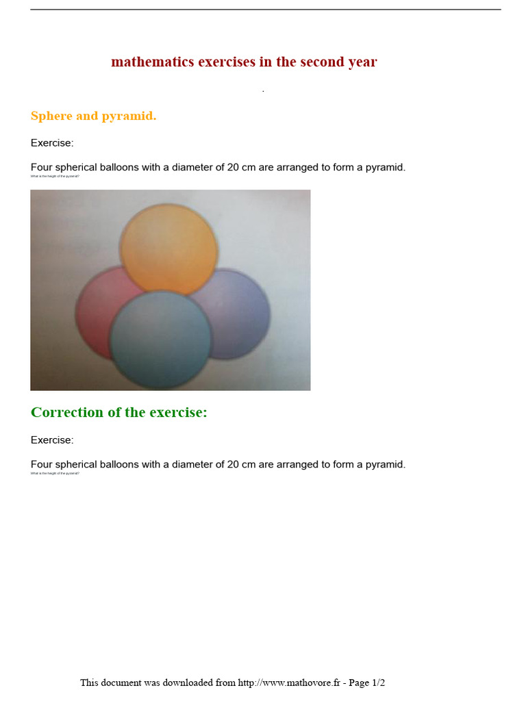 Sphere and Pyramid Exercises Math Second 750 | PDF