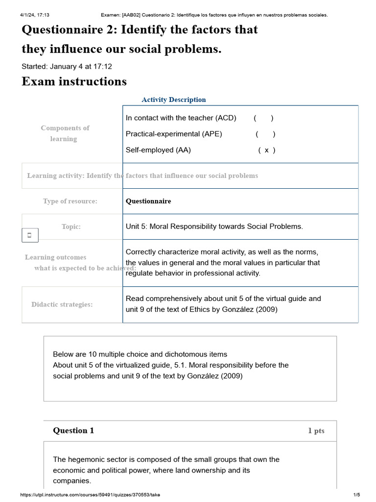 Exam (AAB02) Questionnaire 2: Identify The Factors That Influence Our ...
