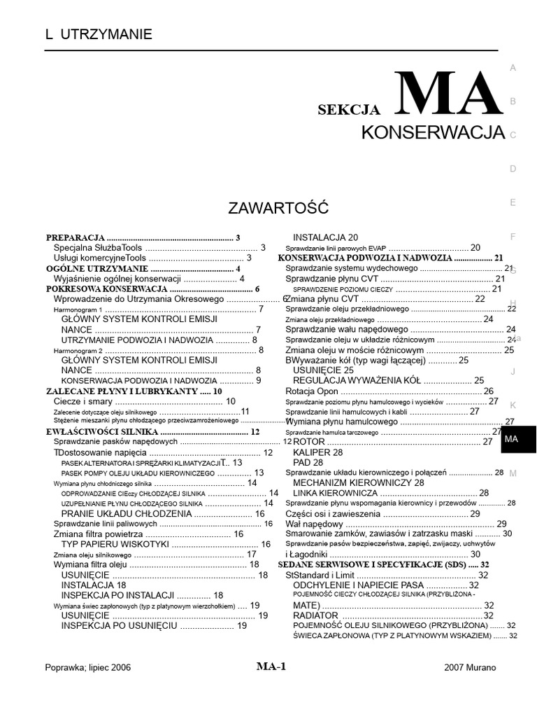Nissan Murano Z50 2002-2008 Serwis | PDF