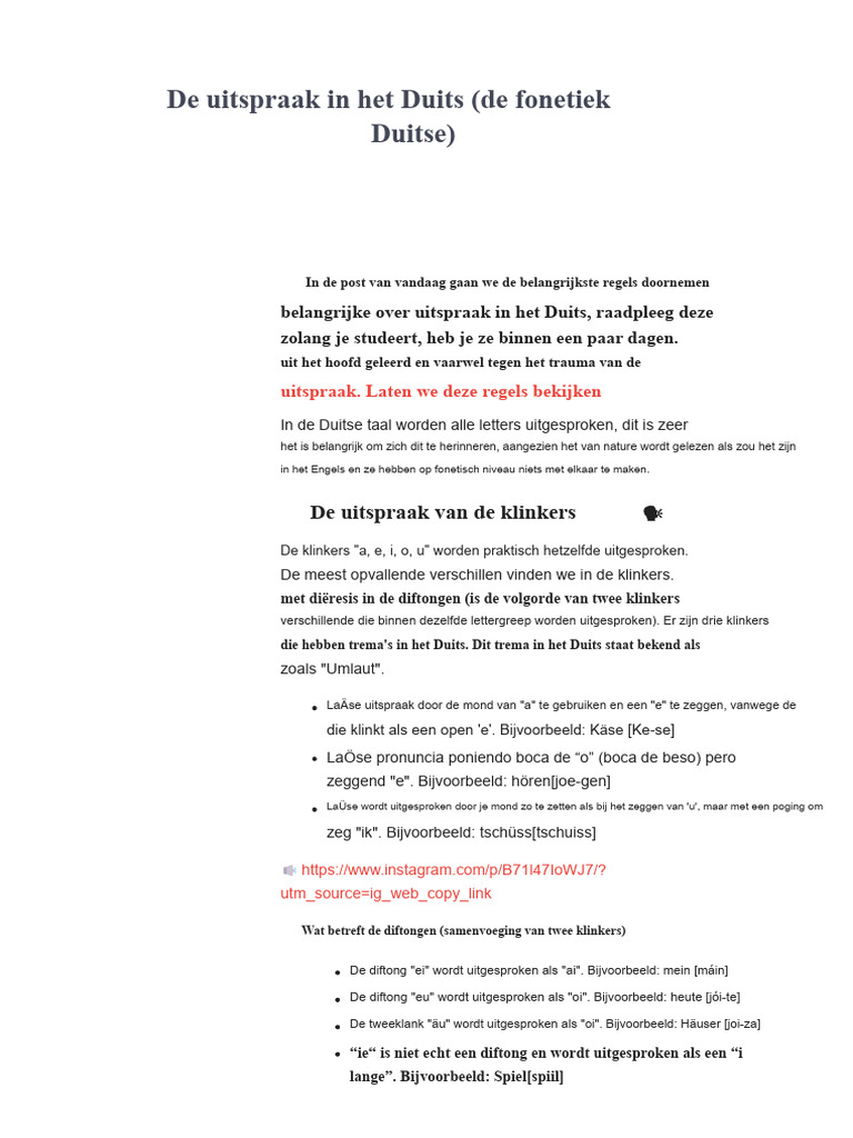De Uitspraak in Het Duits (De Duitse Fonetiek) - Duits Zonder Schroom | PDF