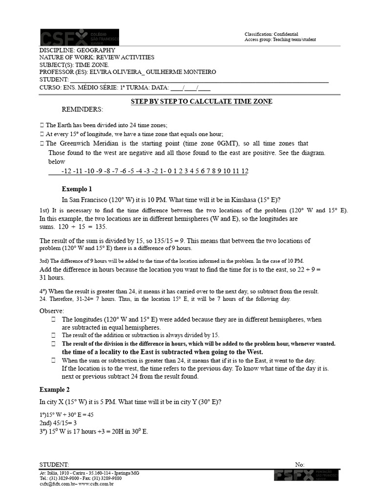 Calculation of Time Zone and review activities. (1) | PDF | Longitude ...