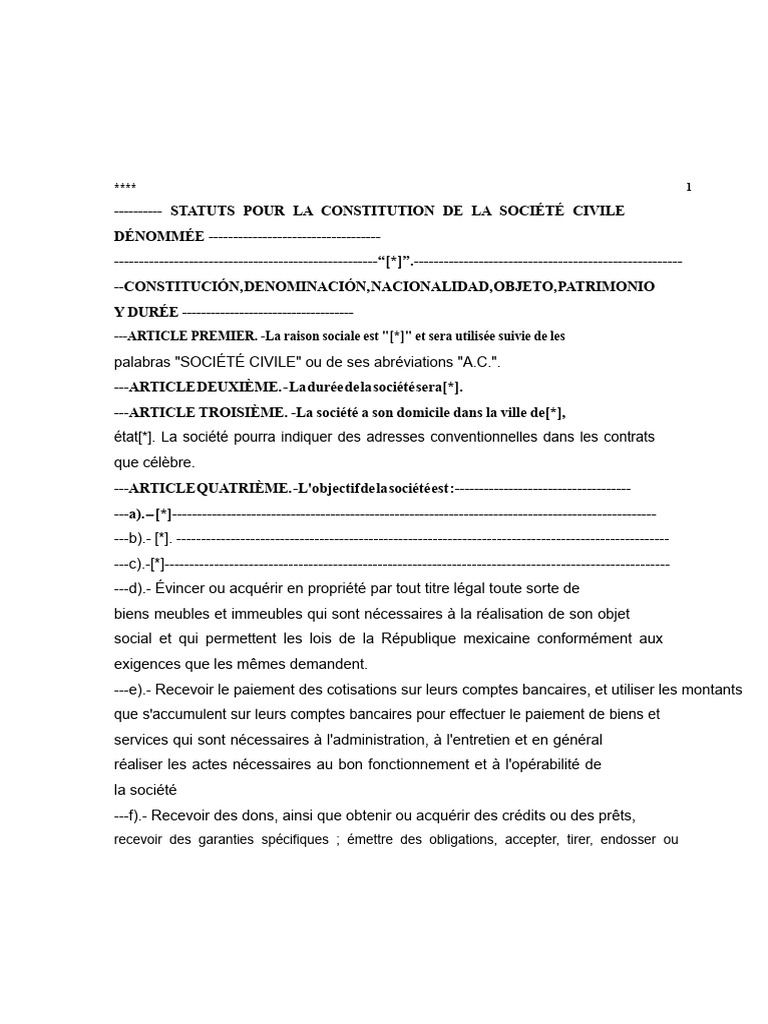 Statuts de la Société Civile Mexicaine | PDF | Assemblée générale des ...