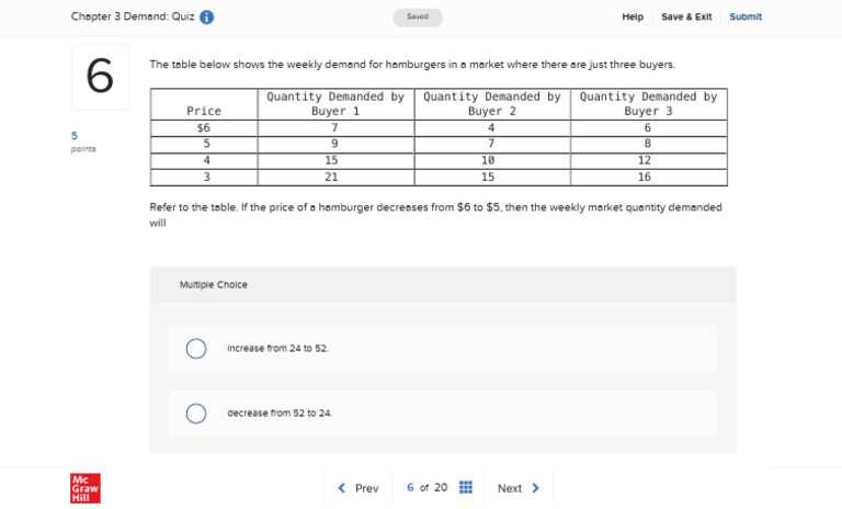 Question 6 - Chapter 3 Demand Quiz - Connect | PDF