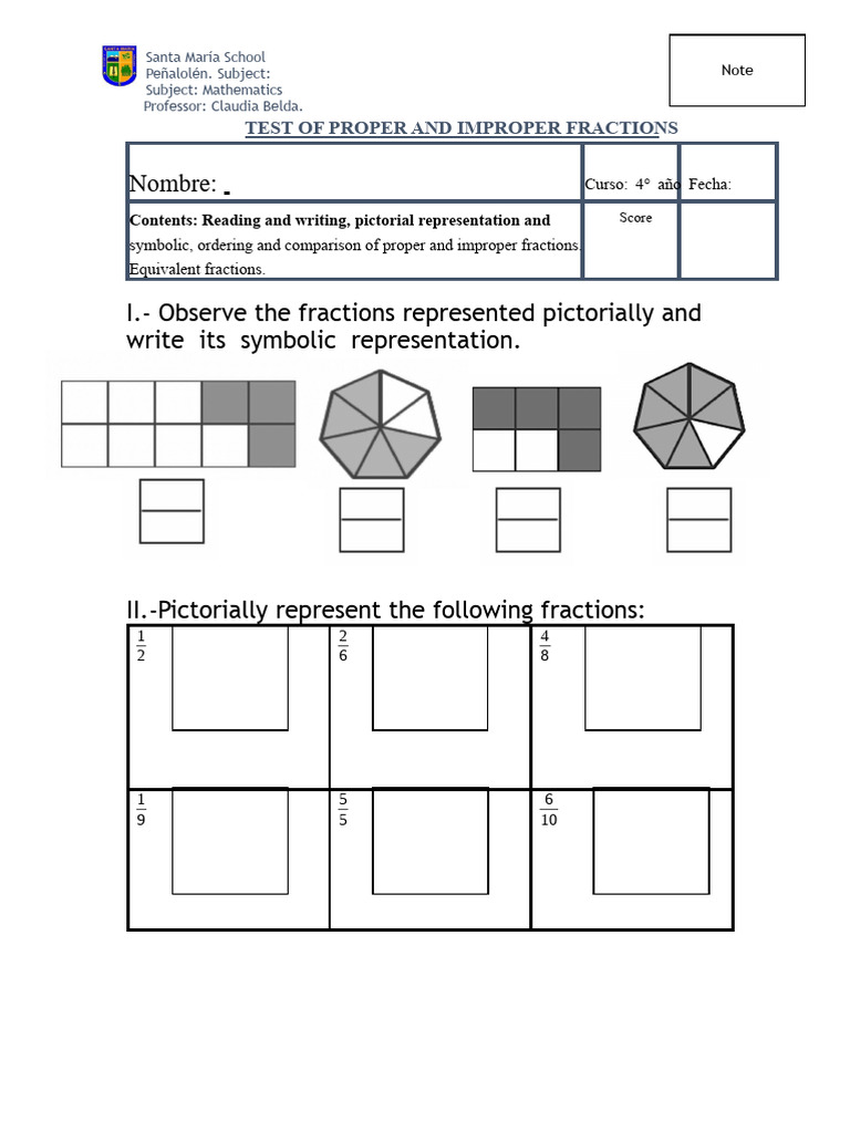 Fraction Representation Test | PDF