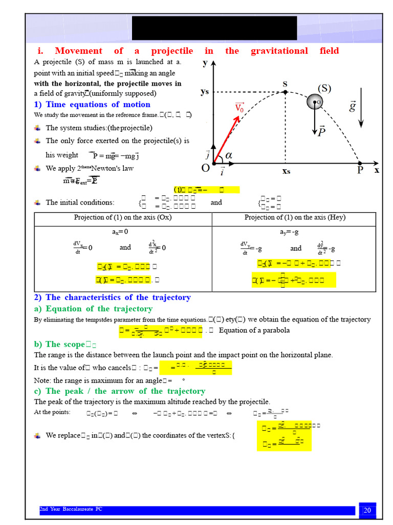 Summary of Projectiles 2nd Year Science and Technology Baccalaureate | PDF | Force | Mechanical ...