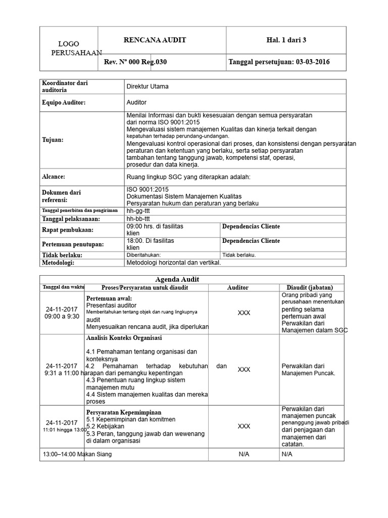 RENCANA_AUDIT_INTERNAL_ISO9001 | PDF