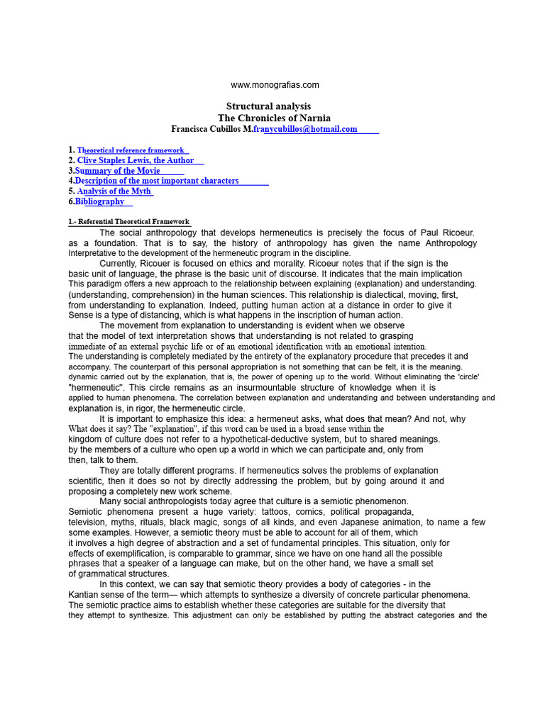 Structural Analysis of Narnia Myths | PDF | The Chronicles Of Narnia ...