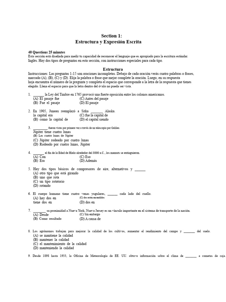 Prueba de Estructura y Expresión Escrita | PDF