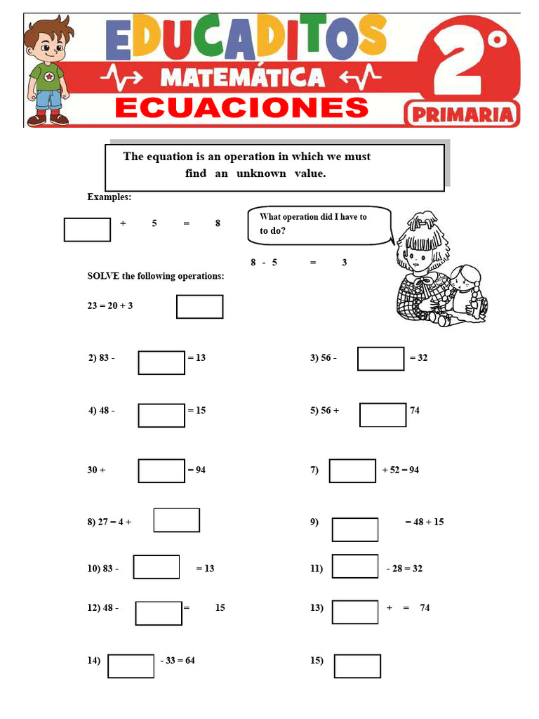 Equations For Second Grade of Primary School | PDF | Equations | Chess