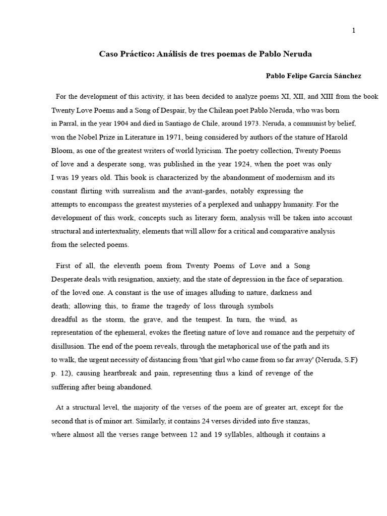 Practical Case - Analysis of Three Poems by Pablo Neruda | PDF | Poetry