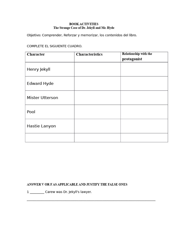 Activities Book Jekyll and Hyde | PDF | Dr. Jekyll And Mr. Hyde ...