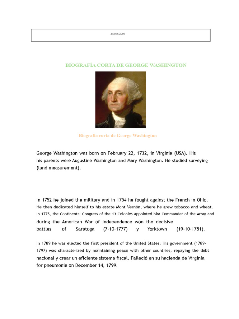 George Washington: Short Biography | PDF