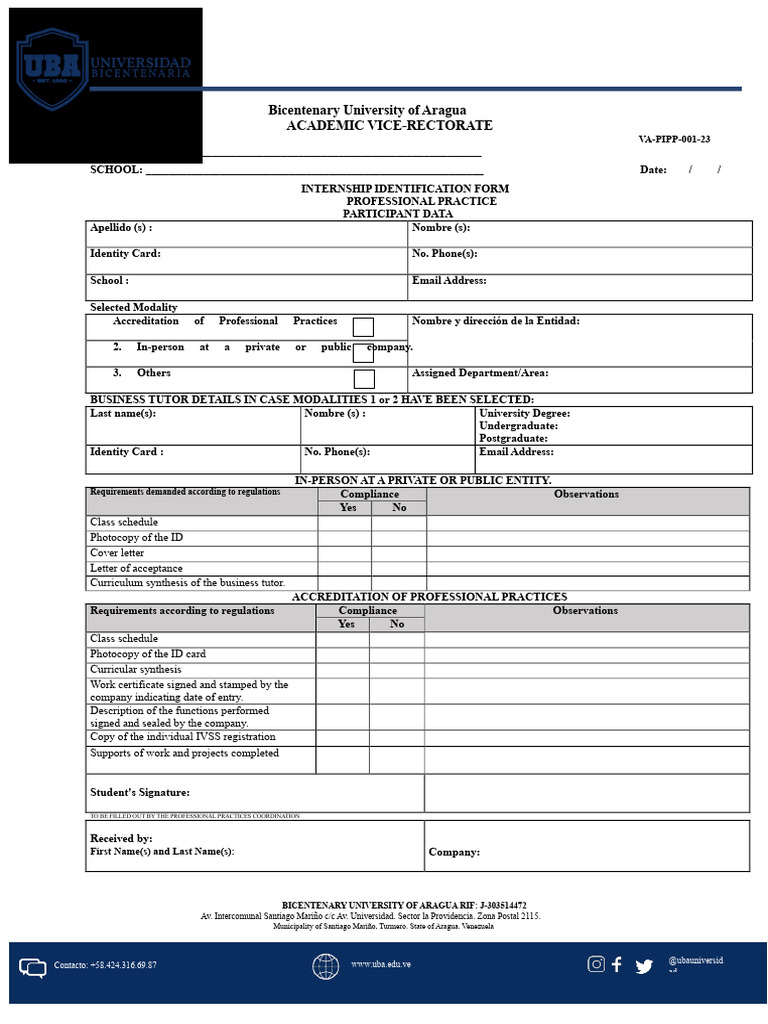 Intern Identification Form UBA 20233 Integrated VA PIPP 001 23 | PDF ...