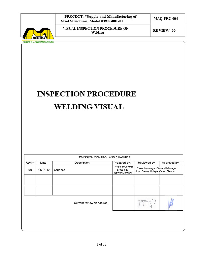 PRC-04 Visual Welding Inspection Procedure | PDF | Welding | Construction