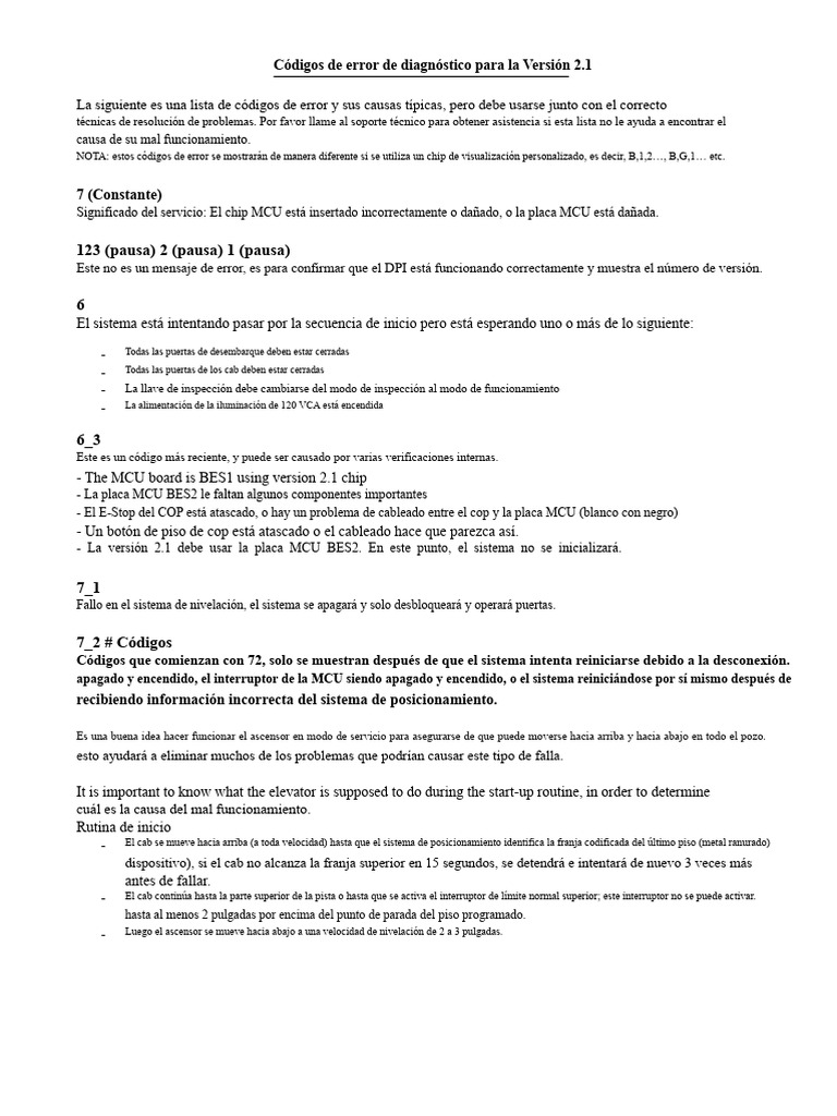 Códigos de error de ascensor V2.1 | PDF | Ascensor | Microcontrolador