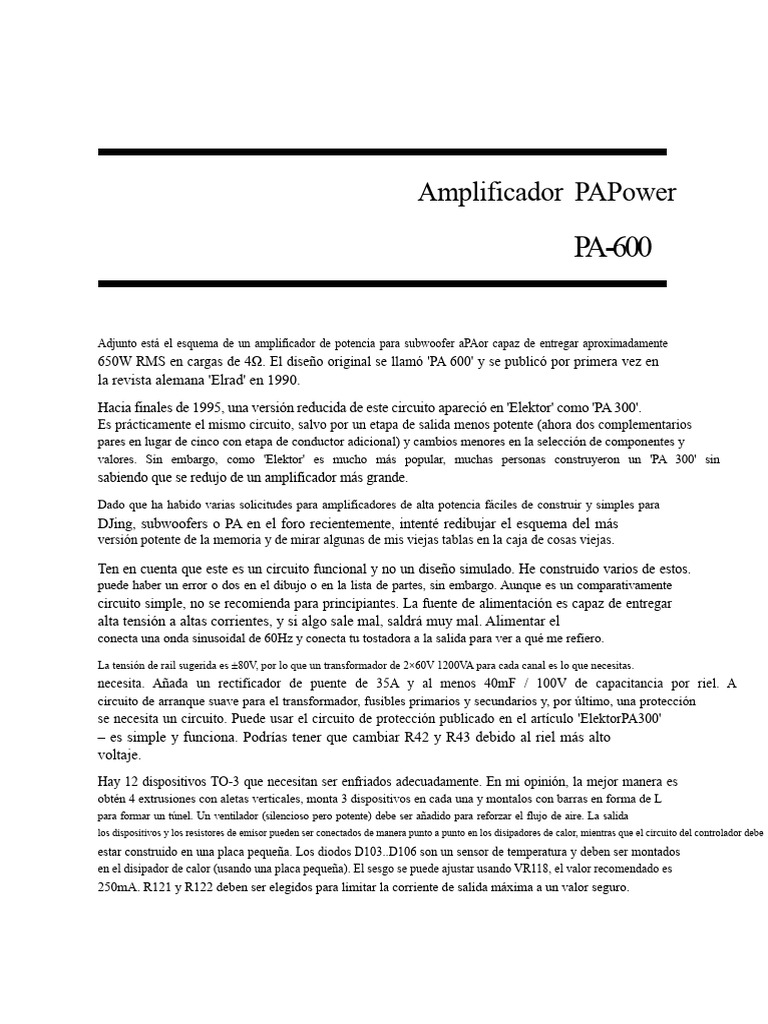 elrad_pa600_potencia_ampl_sch.pdf | PDF | Red eléctrica | Fuente de alimentación