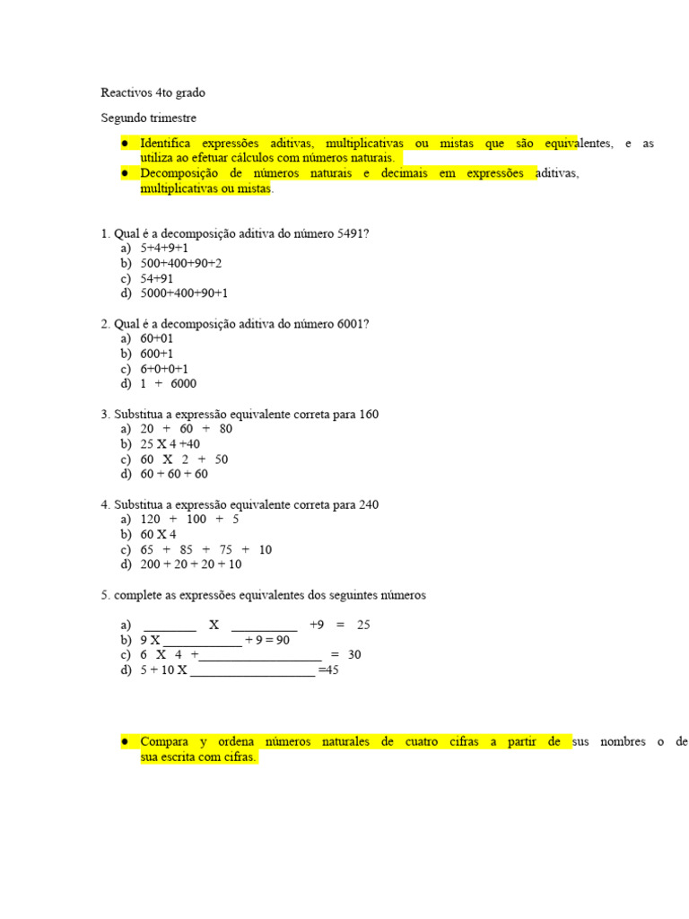 Matem. 4º 2º Trimestre | PDF | Matemática | Aritmética
