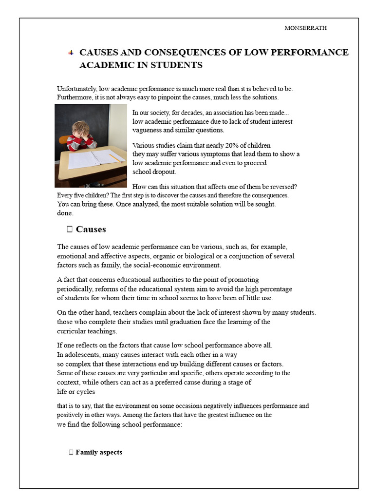 Causes of Low Academic Performance | PDF | Attention Deficit ...