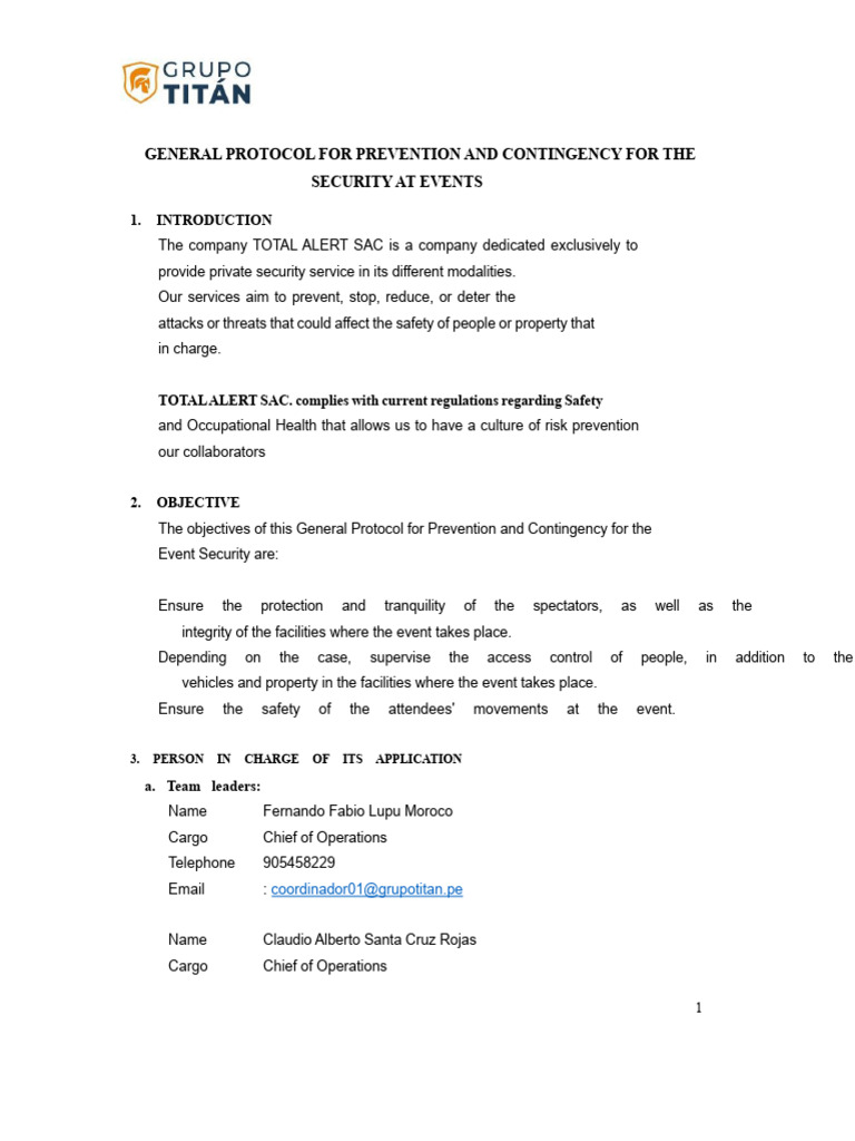 General Protocol For Prevention and Contingency For Security at Events ...