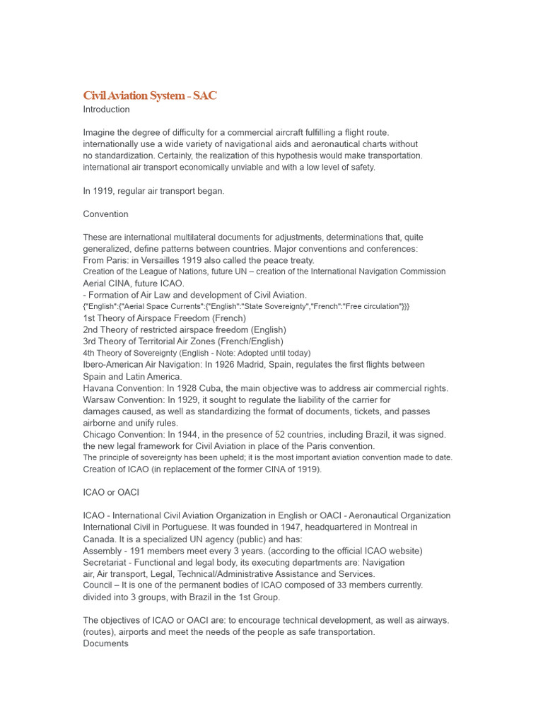 Civil Aviation System - Summary For ANAC Exam | PDF | Aerospace | Transport