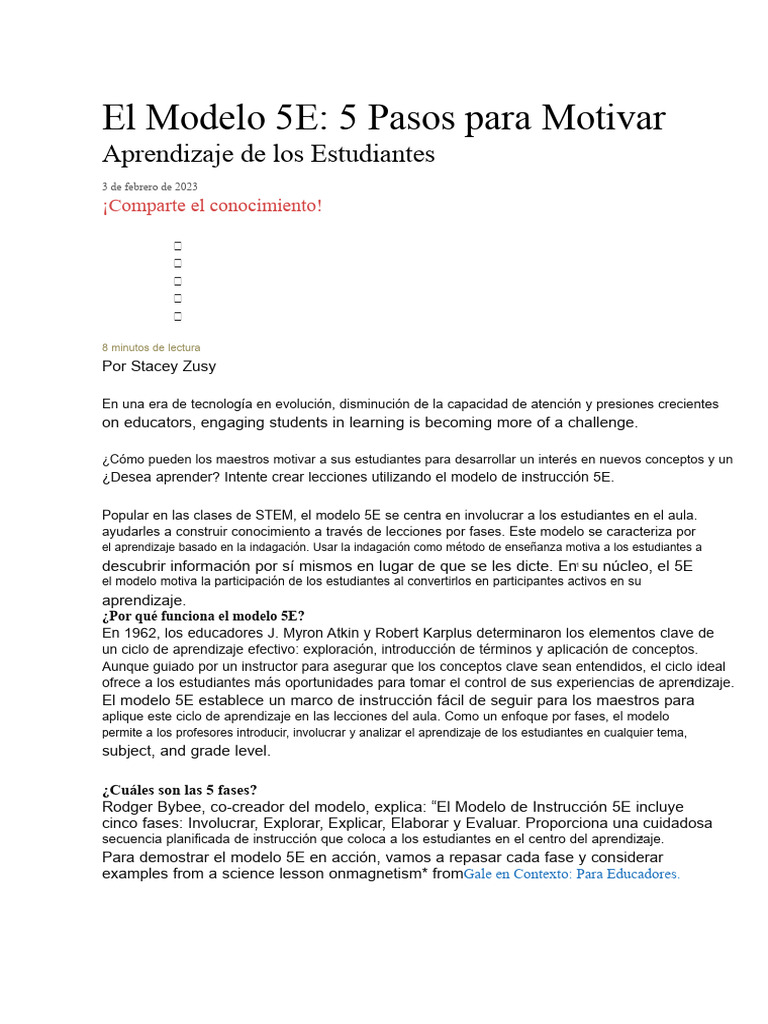 El Modelo 5E Capítulo 4 | PDF | Aprendizaje | Enseñando