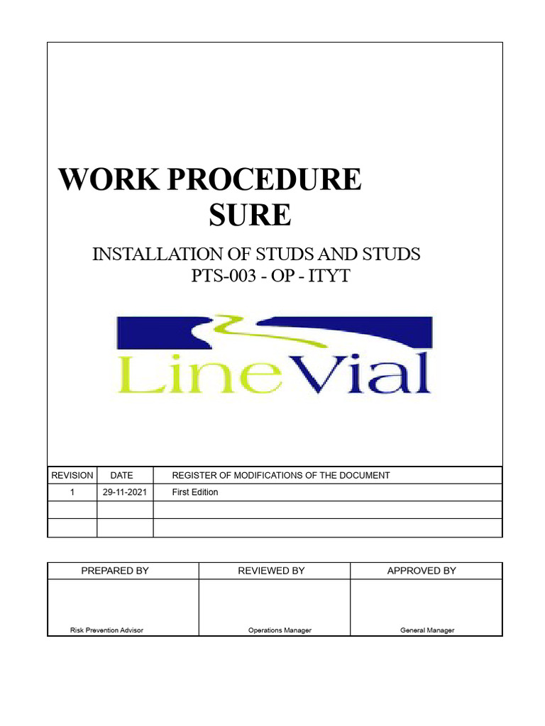 PTS - 003 - OP - Installation of Studs and Rivets V1 | PDF | Traffic | Road