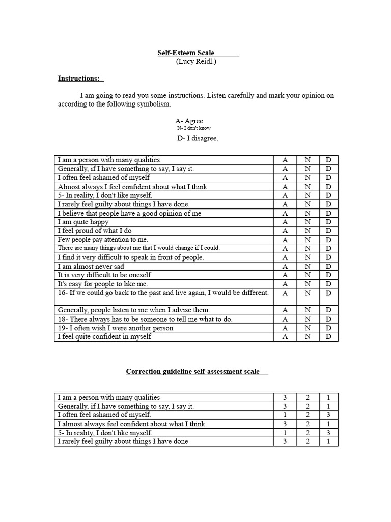 Self-Esteem Assessment Scale Guide | PDF | Self Esteem