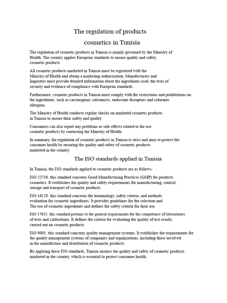 The Regulation of Cosmetic Products in Tunisia | PDF | Cosmetics