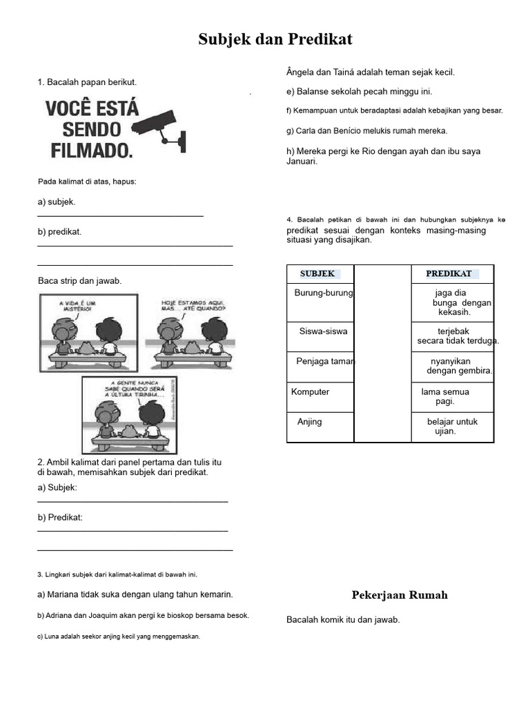 Subjek Dan Predikat Kelas 8 (Didasarkan) | PDF