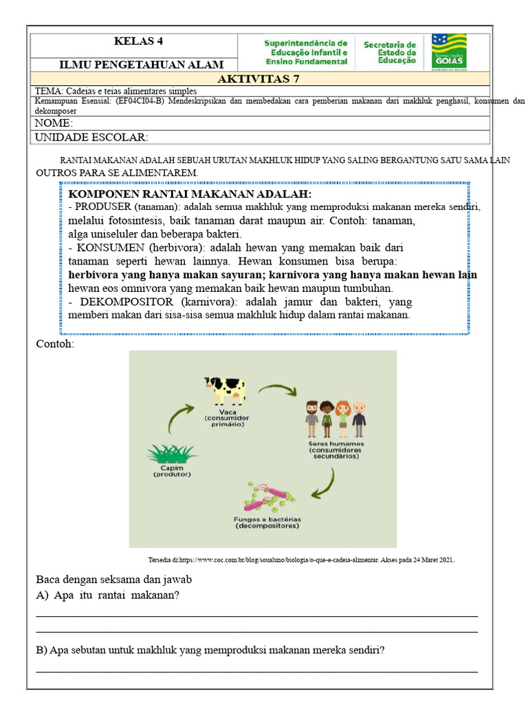 Aktivitas 7 Sains Alam Tema Rantai Dan Jaring Makanan Sederhana Kelas 4 ...
