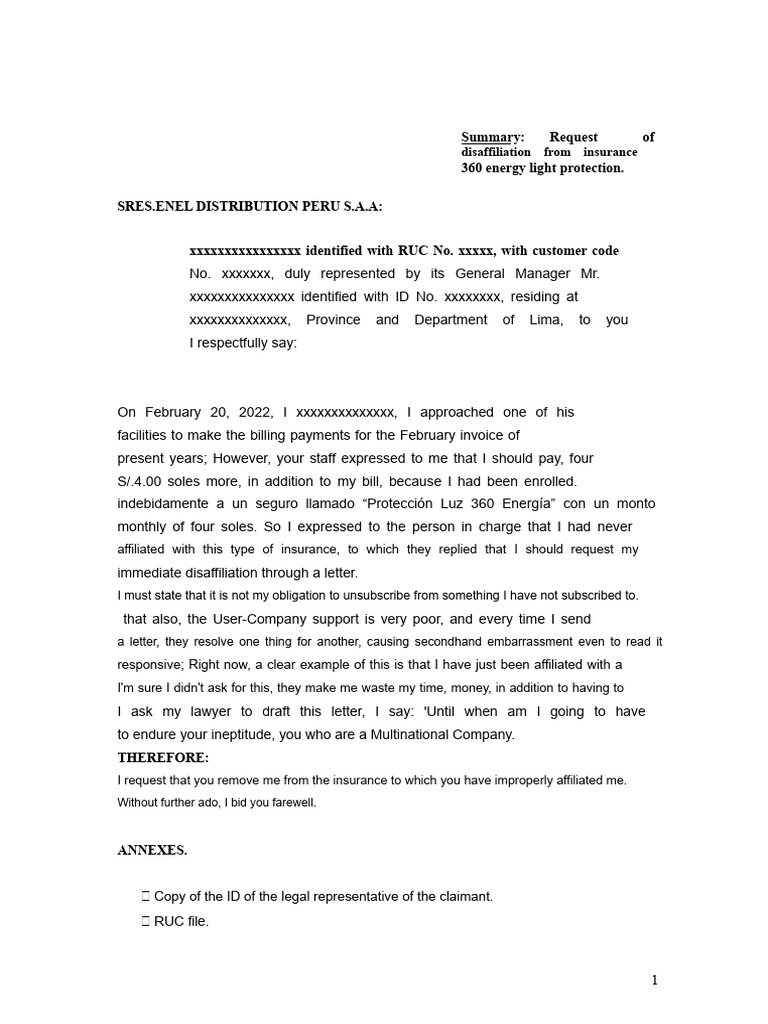 Disaffiliation Request from Insurance 360 | PDF