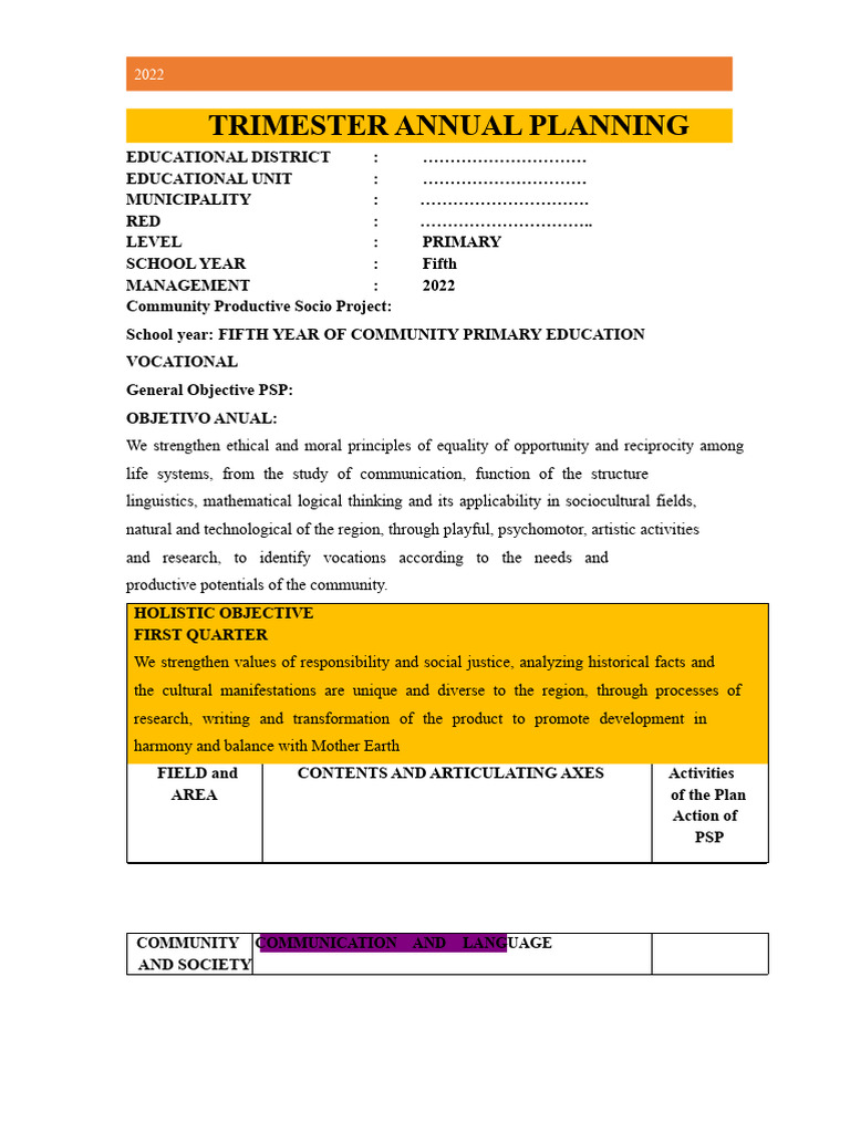 5TH Grade Annual Trimester Plan | PDF | Homogeneity And Heterogeneity ...