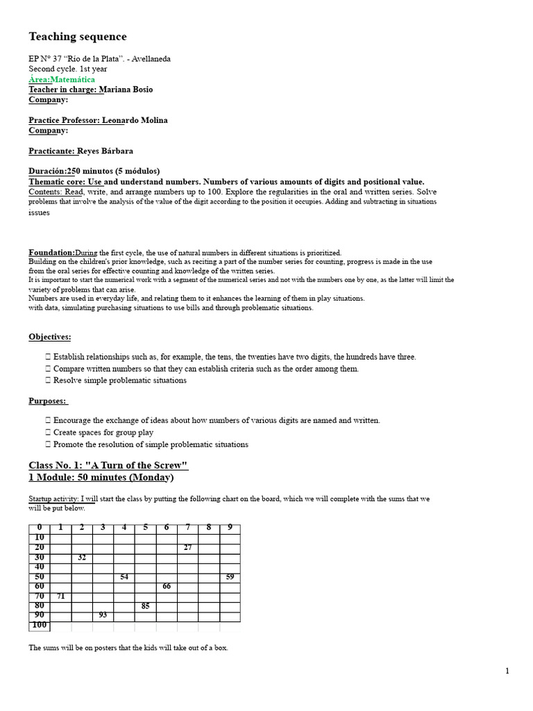 Didactic sequence Mathematics 1st grade | PDF | Knowledge