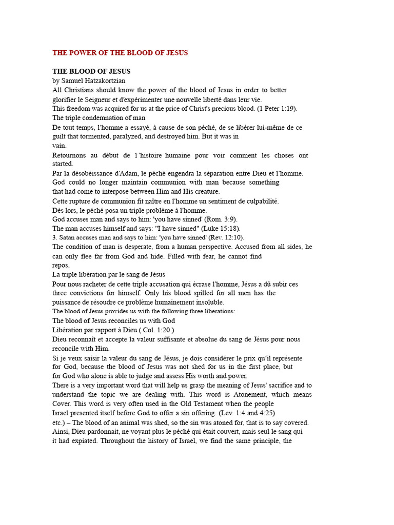 The Power of The Blood of Jesus | PDF | Jesus