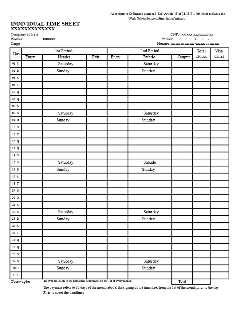 Manual Time Sheet | PDF