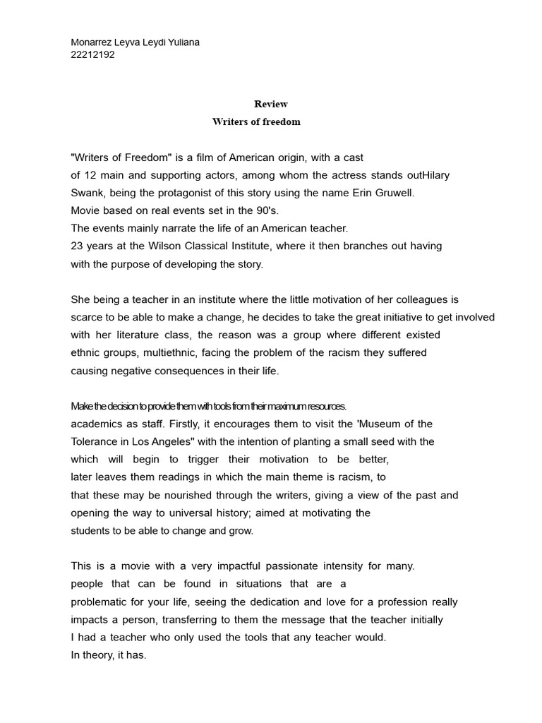 Writers of Freedom: Film Review | PDF