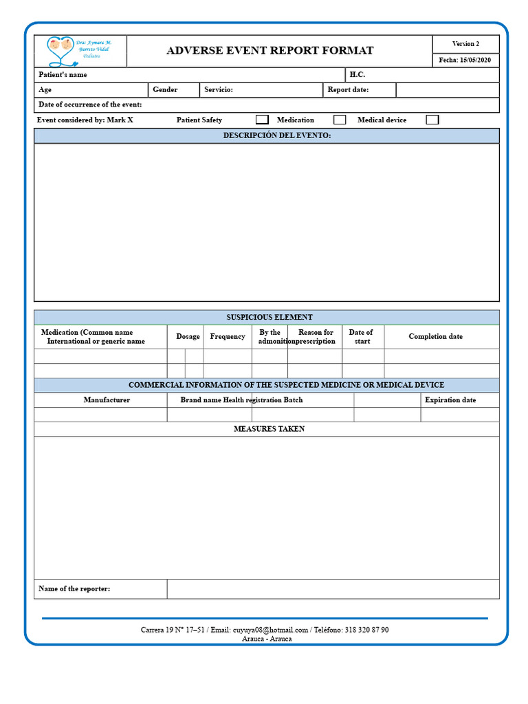 Adverse Event Report Format | PDF