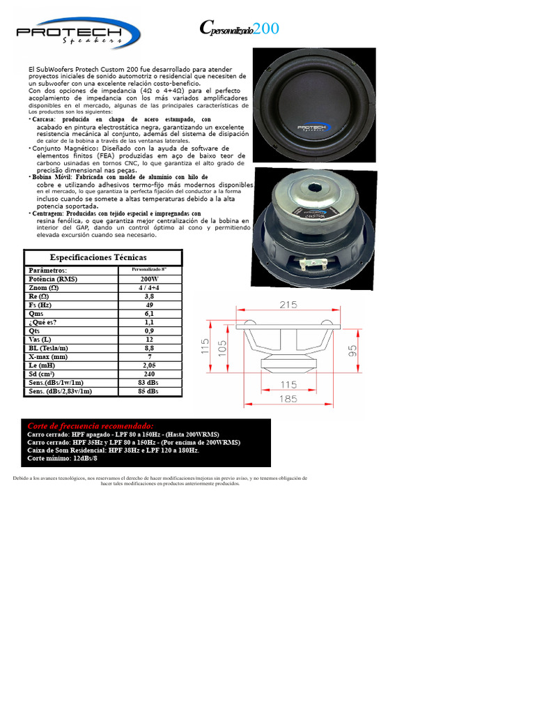 Subwoofer Protech Custom 200: Especificaciones y Guía | PDF ...