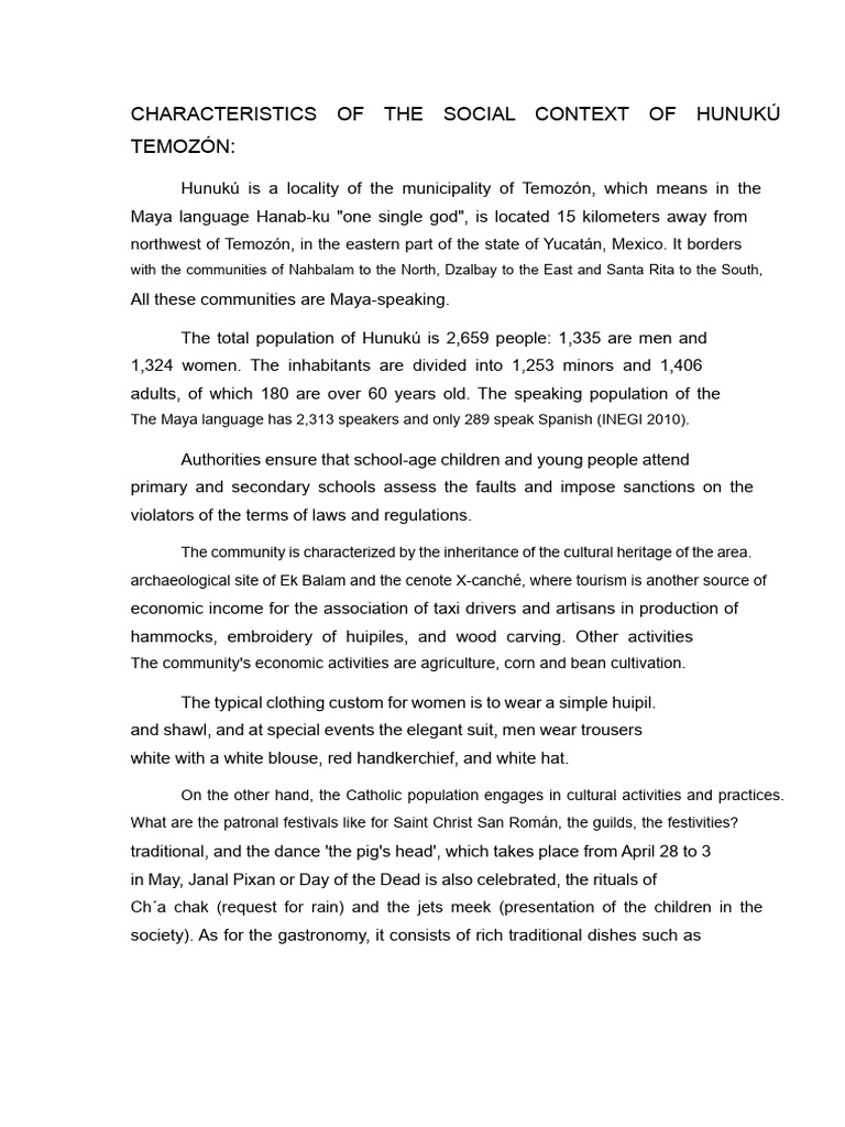 Characteristics of The Social Context of Hunukú | PDF