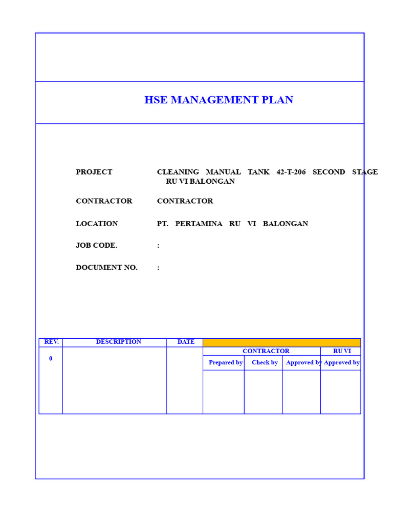 HSE Management Plan for Tank Cleaning Project | PDF | Scaffolding ...