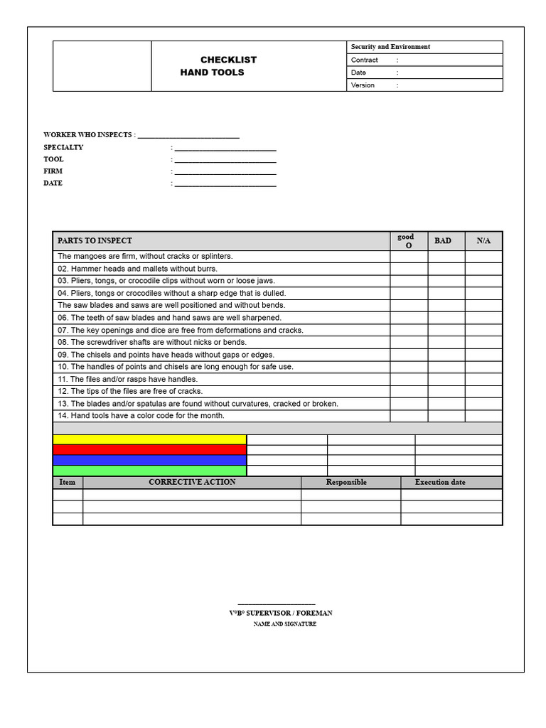 Hand Tools Safety Inspection Checklist | PDF