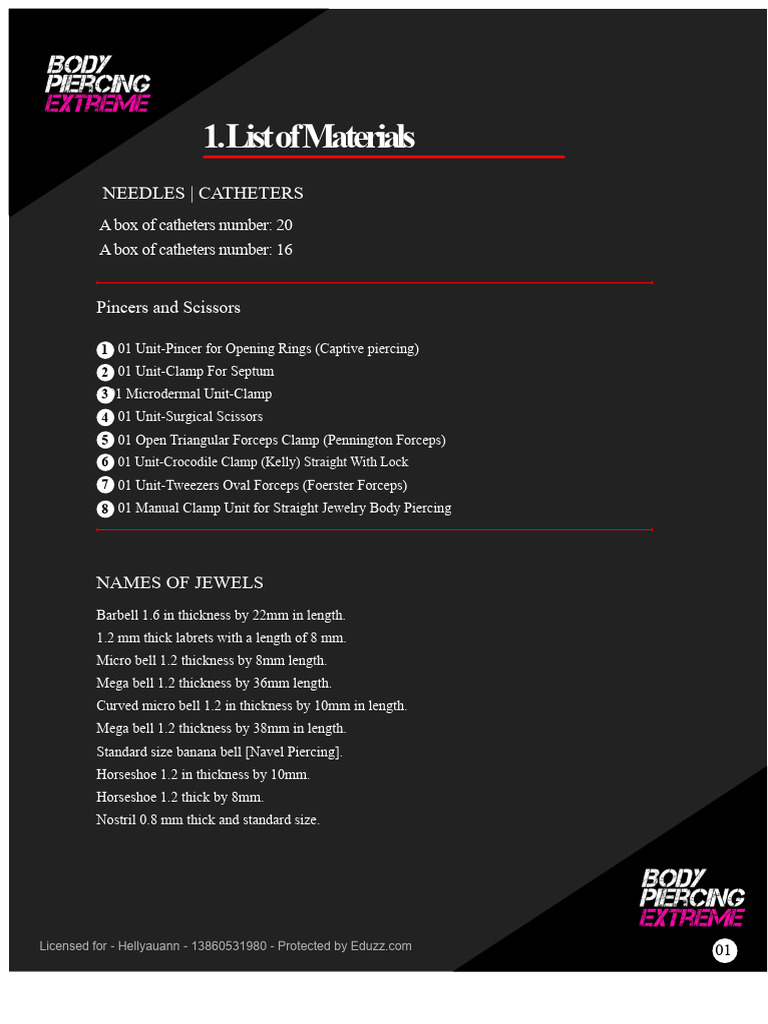 Piercing Supplies and Jewelry List | PDF