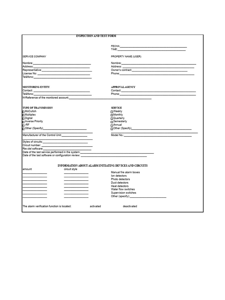 Fire Alarm Inspection and Test Form | PDF | Electrical Engineering ...